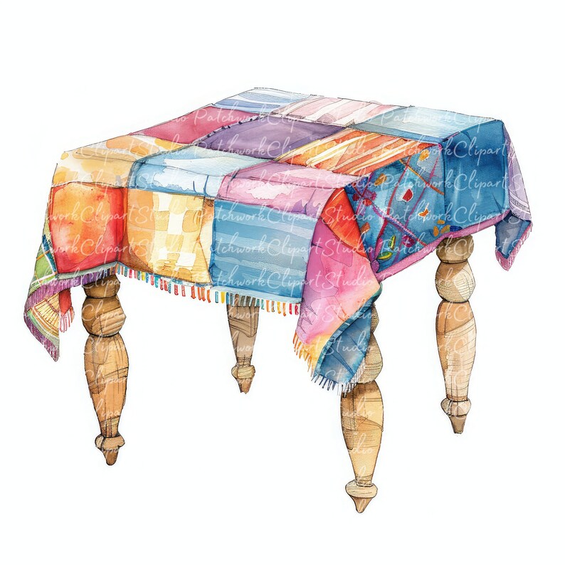 10 Table With Tablecloth Clipart, Printable Patchwork, Illustrations ...