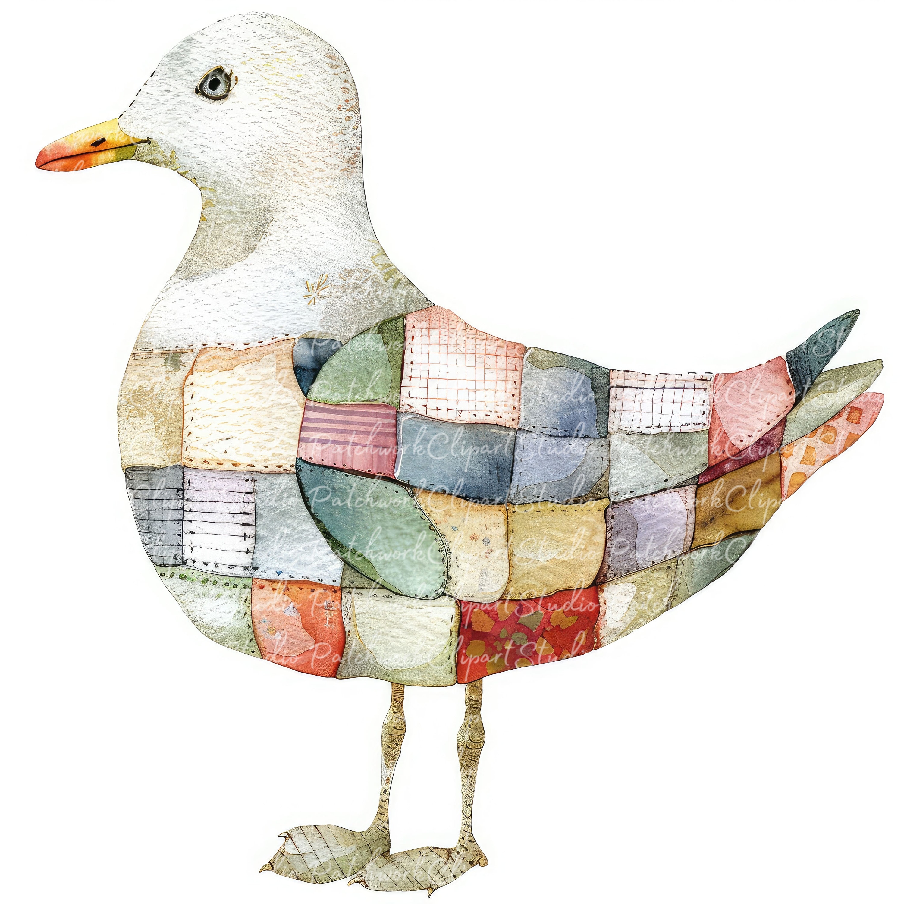 10 Seagull Clipart Bundle, Printable Patchwork Seagulls, Quilted Gull ...
