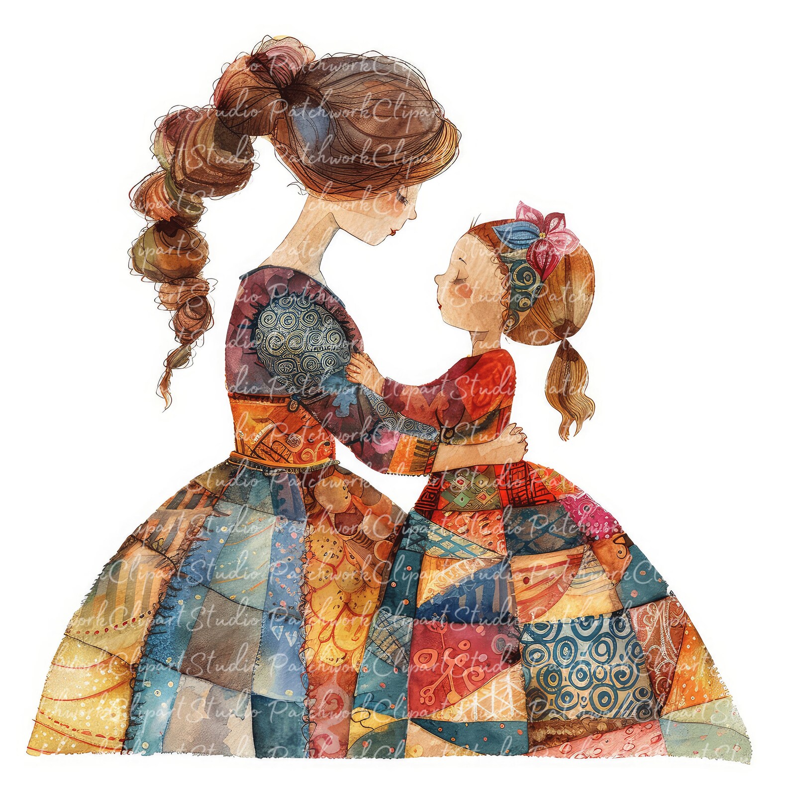 10 Mother and Daughter Clipart Bundle, PNG & JPG, Printable Patchwork ...