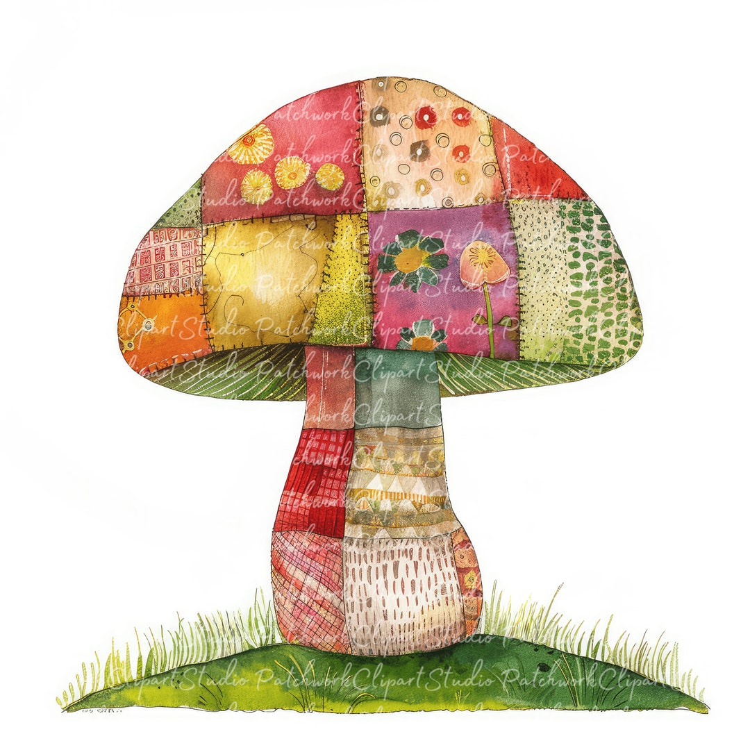 10 Mushrooms Clipart Bundle, PNG & JPG, Printable Patchwork Mushroom ...
