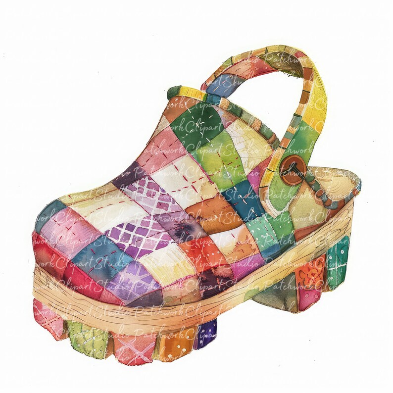 10 Clogs Clipart Bundle, PNG & JPG, Printable Patchwork Clog ...