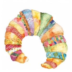 10 Croissants Clipart Bundle, PNG & JPG, Printable Patchwork Croissant ...