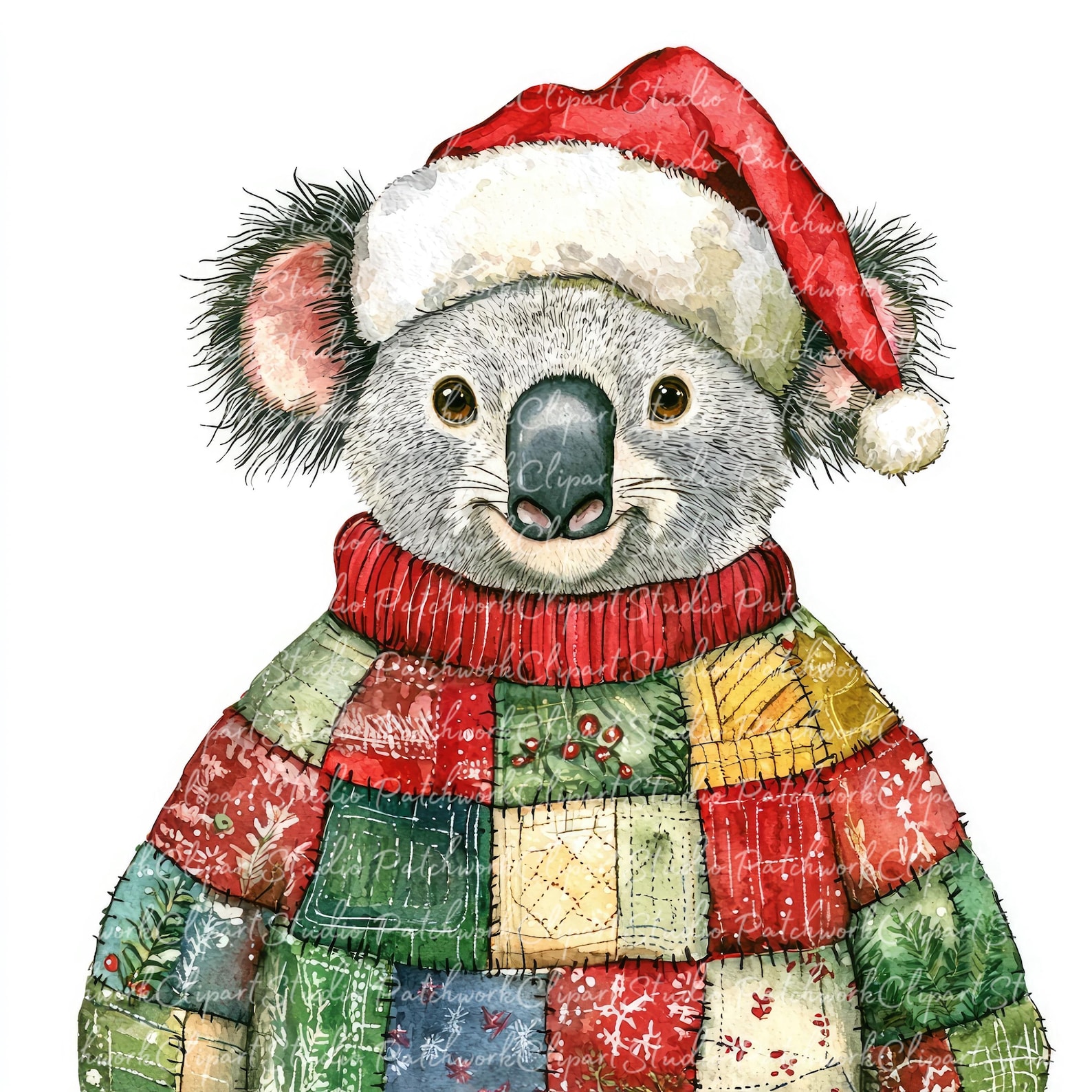 10 Christmas Koala Clipart Bundle, PNG & JPG, Printable Patchwork, XMAS ...