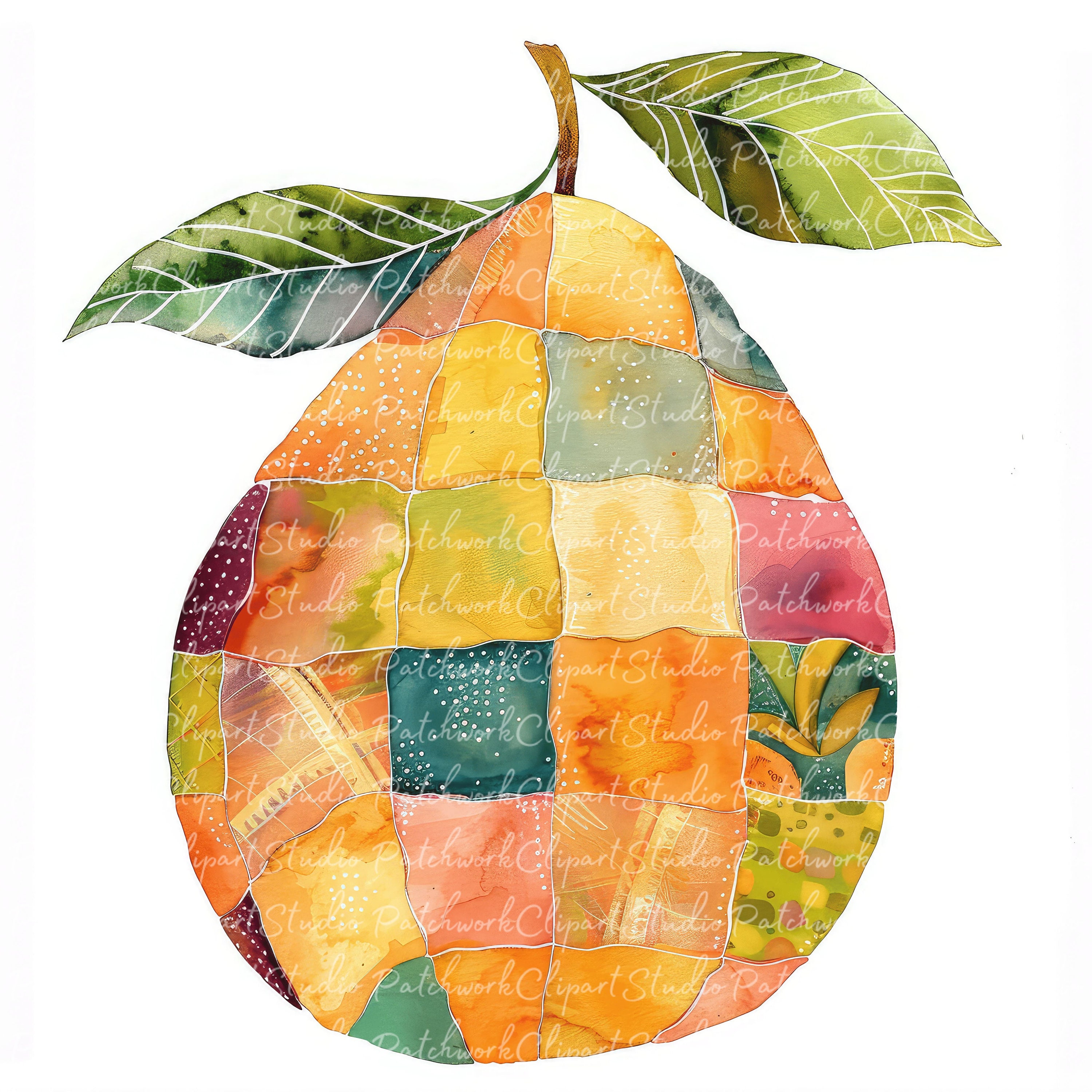 10 Mangos Clipart Bundle, PNG & JPG, Printable Patchwork Mango ...