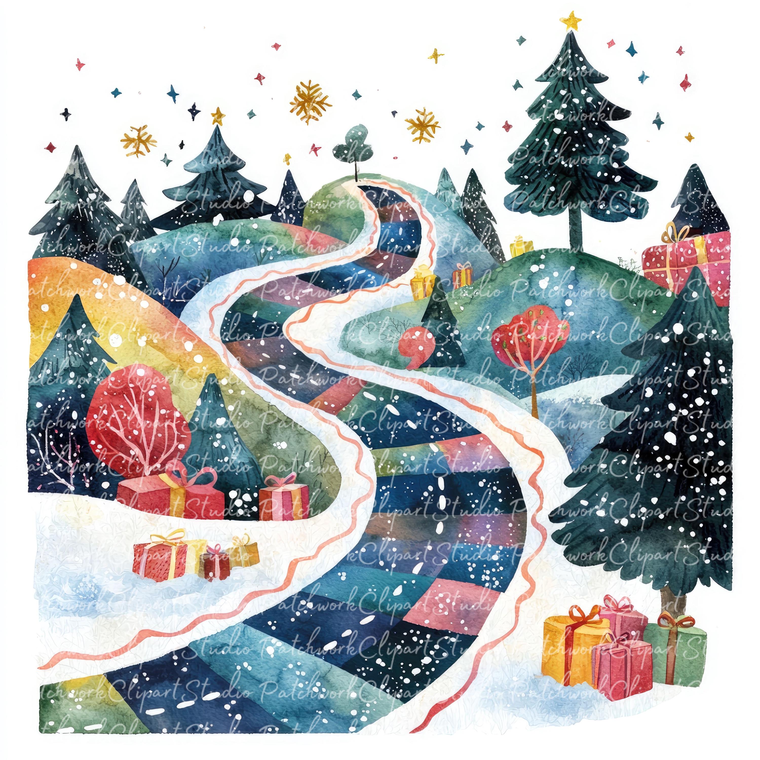 10 Christmas Road Clipart Bundle, PNG & JPG, Printable Patchwork ...