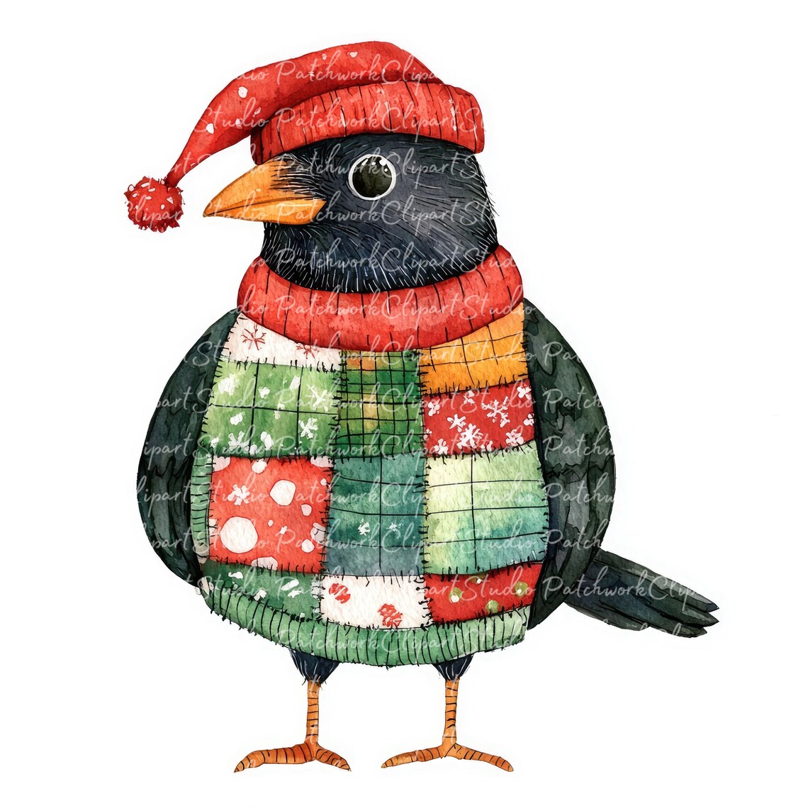 10 Christmas Crow Clipart Bundle, PNG & JPG, Printable Patchwork ...