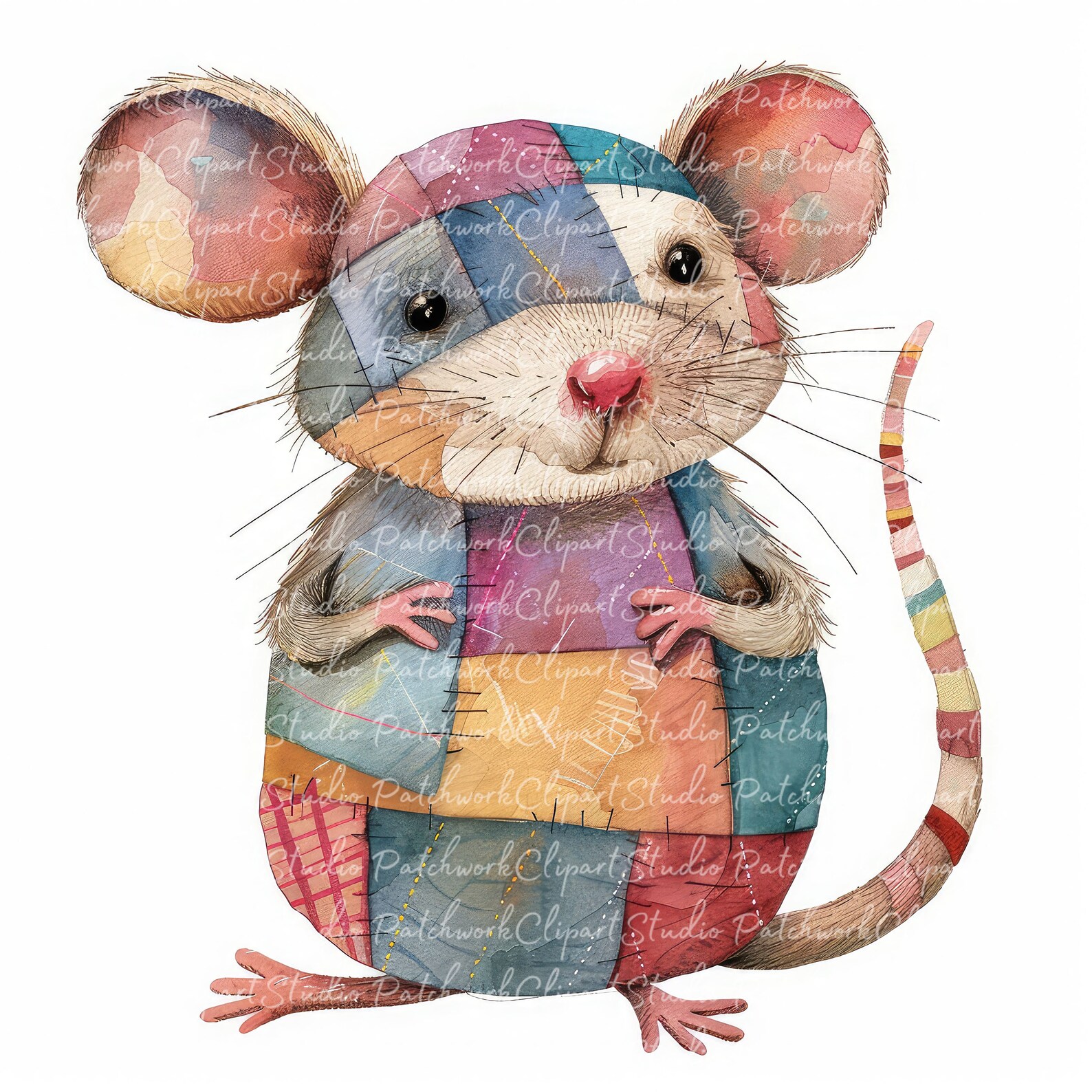 10 Rats Clipart Bundle, PNG & JPG, Printable Patchwork Rat ...