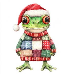 10 Christmas Frog Clipart Bundle, PNG & JPG, Printable Patchwork, XMAS ...