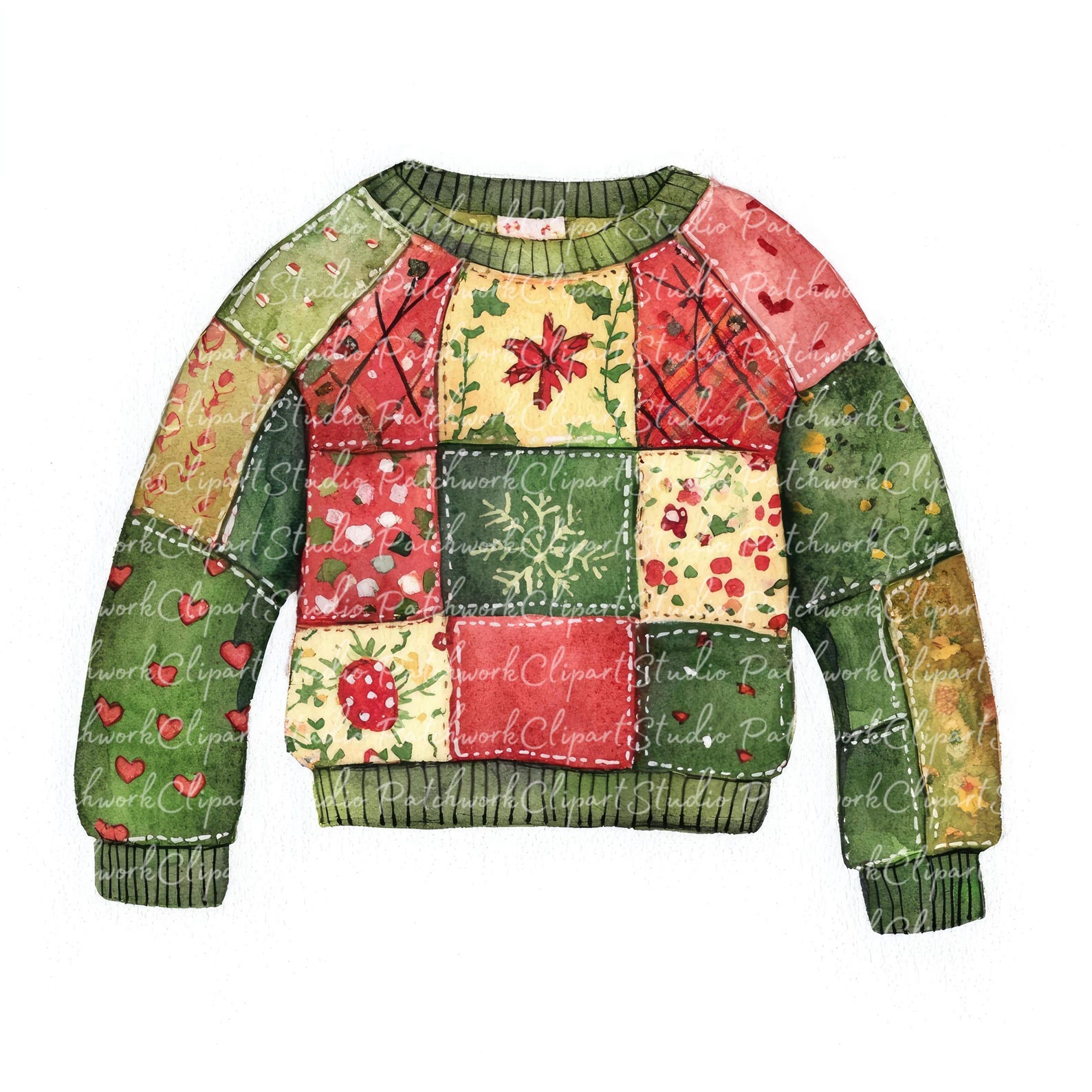 10 Christmas Sweater Clipart Bundle, PNG & JPG, Printable Patchwork ...