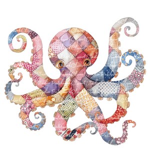 10 Octopus Clipart Bundle, PNG & JPG, Printable Patchwork Octopus, Illustrations, Digital ...