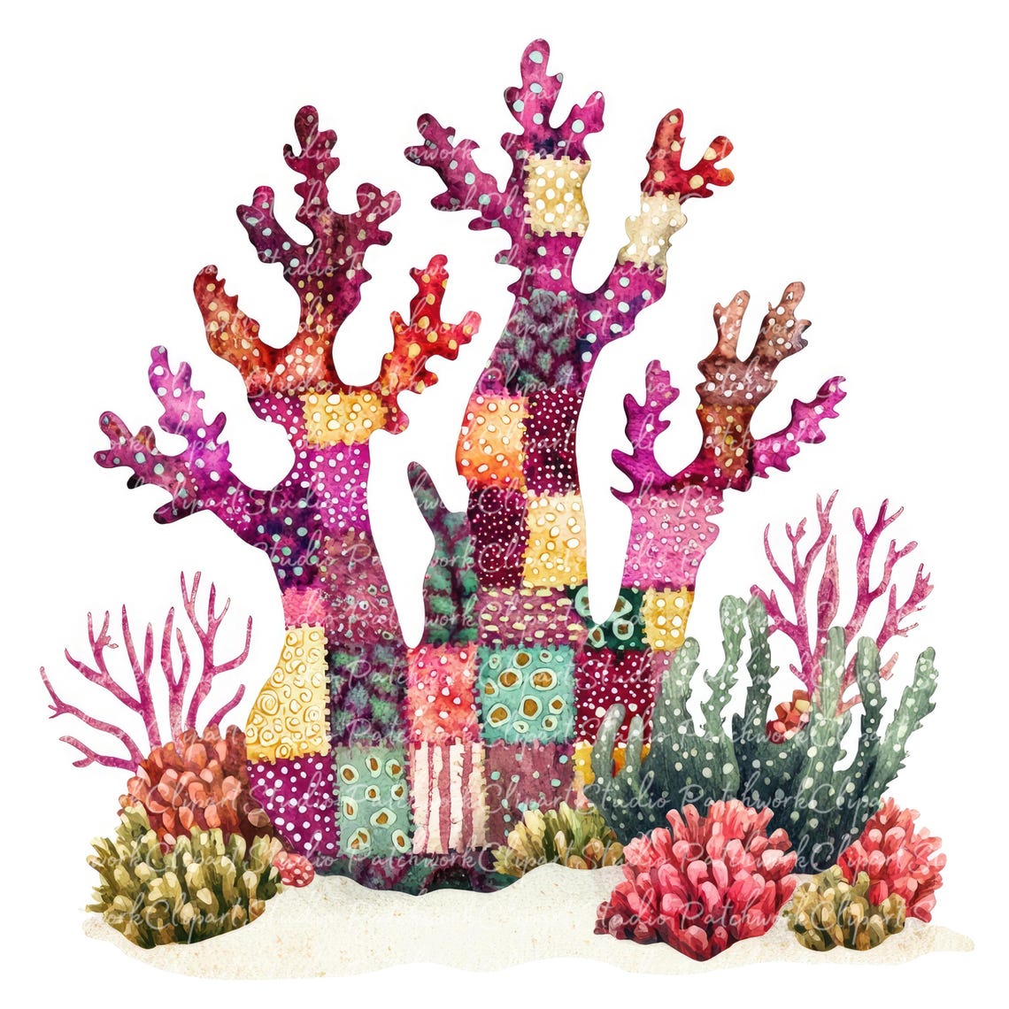 10 Coral Clipart Bundle, PNG & JPG, Printable Patchwork Corals ...