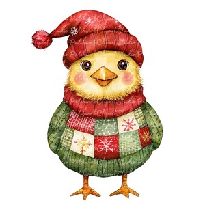 10 Christmas Chicken Clipart Bundle, PNG & JPG, Printable Patchwork ...
