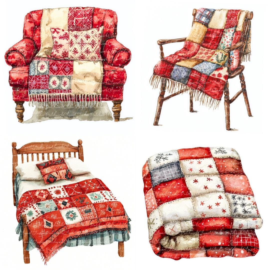 10 Quilted Red Winter Blanket Clipart Bundle, PNG & JPG, Printable ...