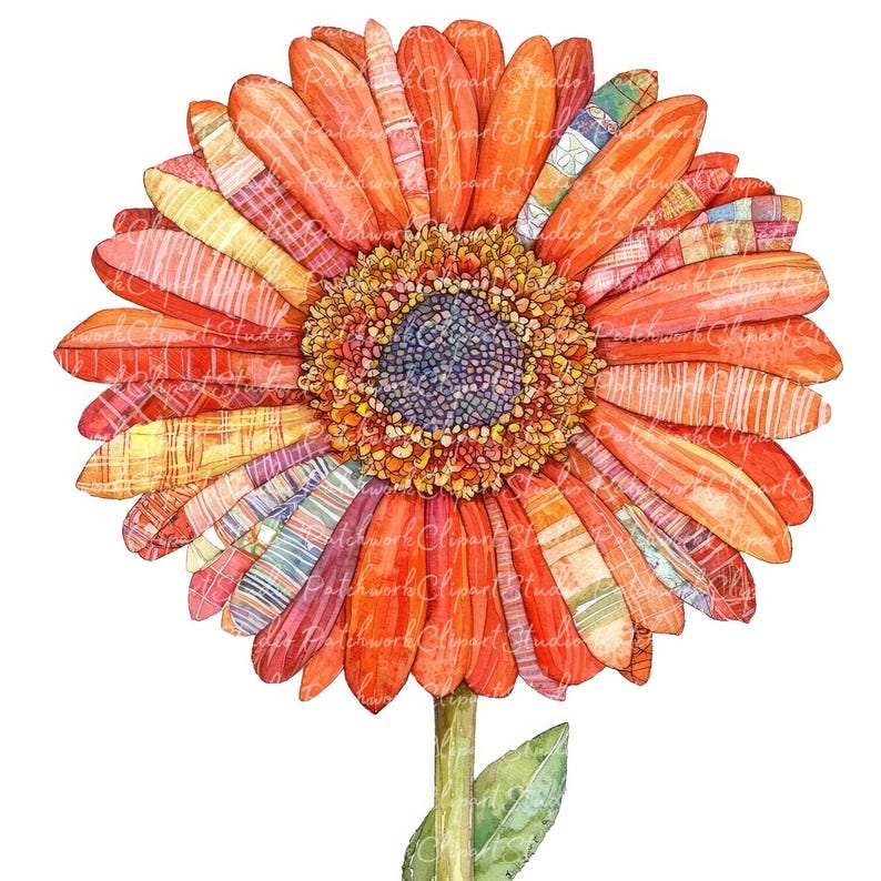 10 Gerbera Flowers Clipart Bundle, PNG & JPG, Printable Patchwork ...