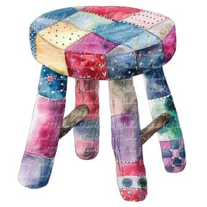10 Stools Clipart Bundle, PNG & JPG, Printable Patchwork Stool, Illustrations, Digital Download ...