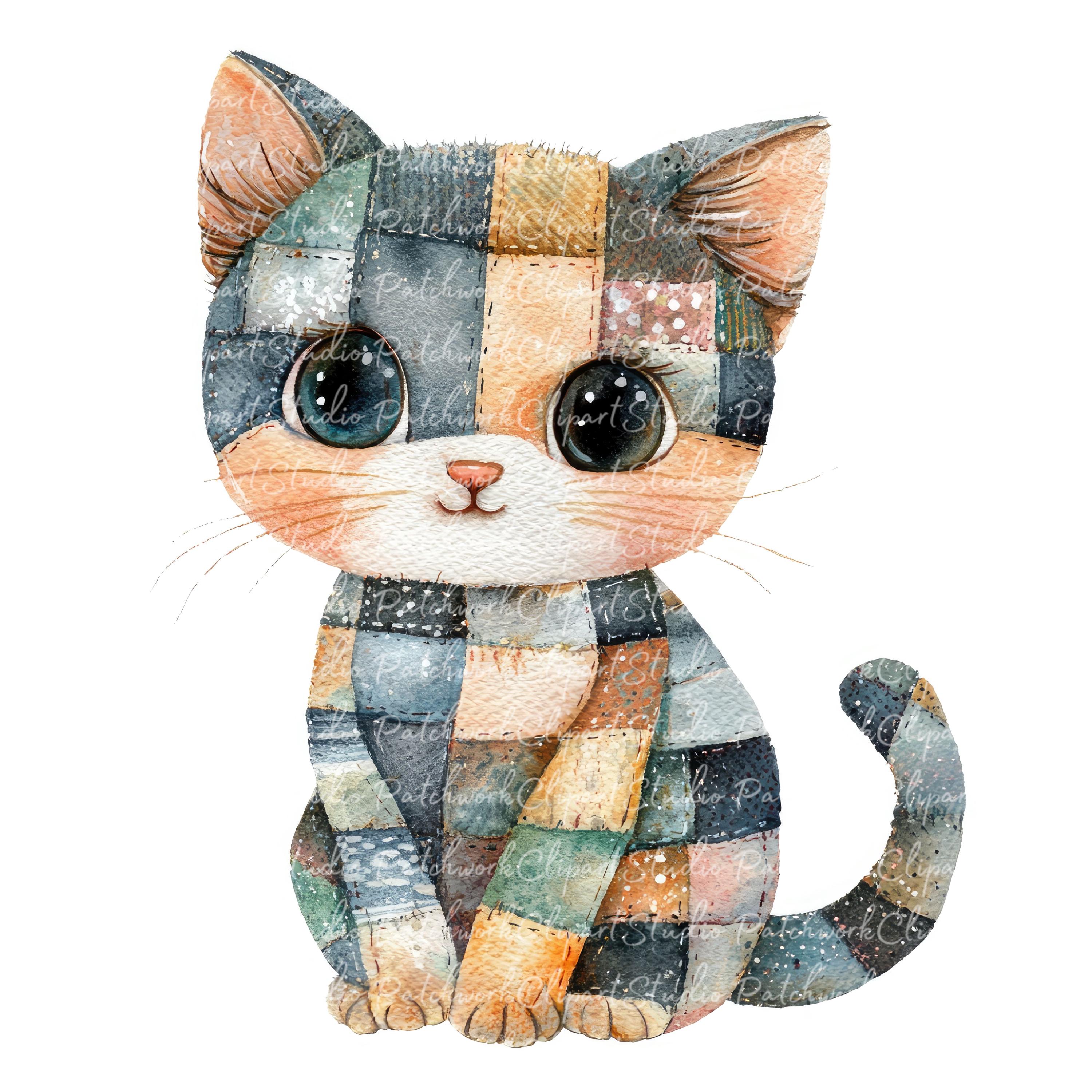 10 Kitten Clipart Bundle, PNG & JPG, Printable Patchwork Cat ...