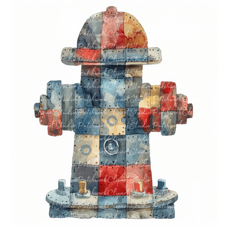 10 Fire Hydrants Clipart Bundle, PNG & JPG, Printable Patchwork Fire ...