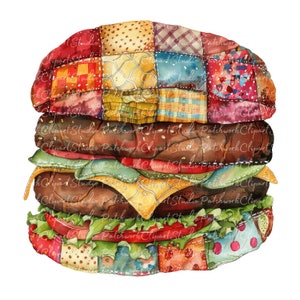10 Hamburgers Clipart Bundle, PNG & JPG, Printable Patchwork Burger ...