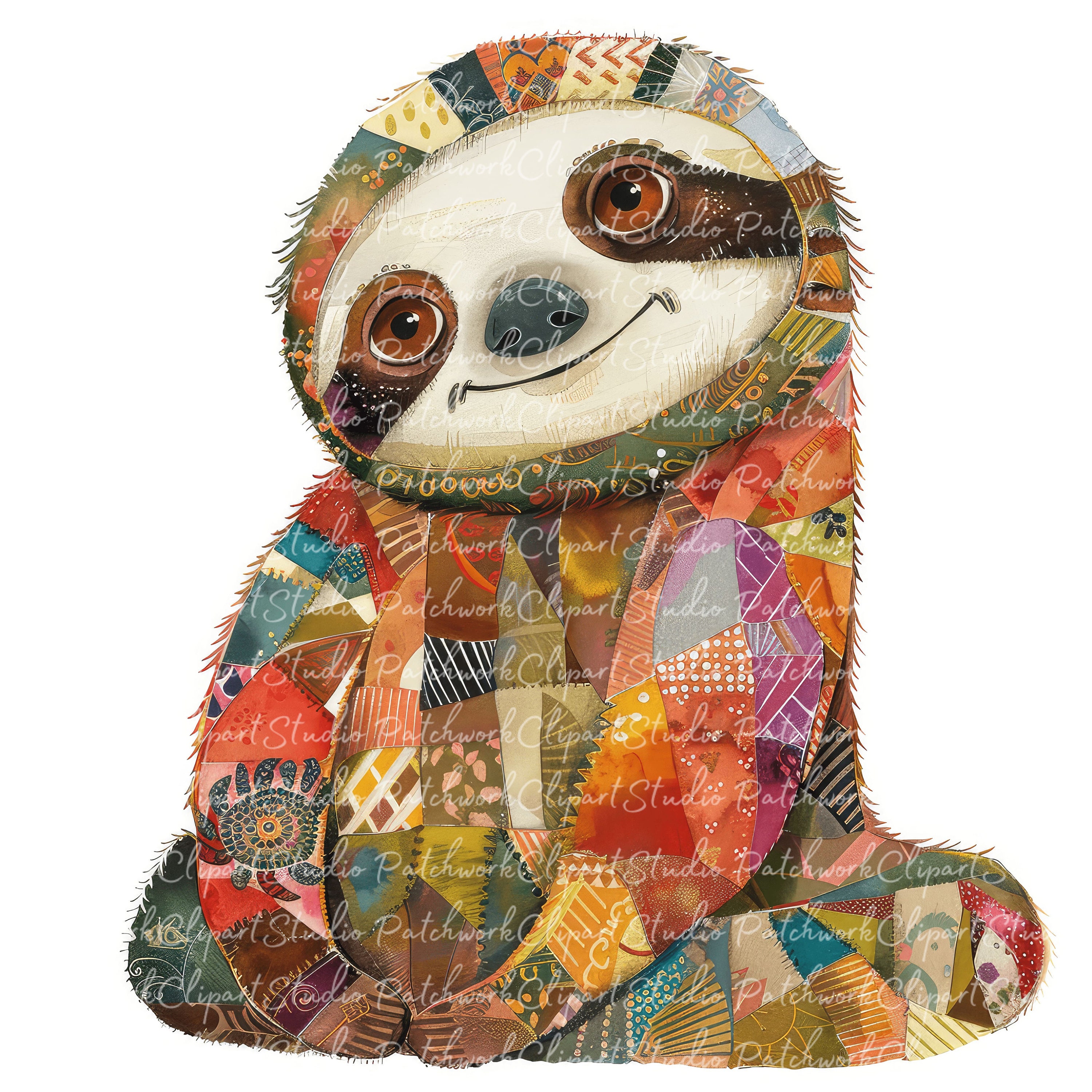 10 Sloths Clipart Bundle, PNG & JPG, Printable Patchwork Sloth ...
