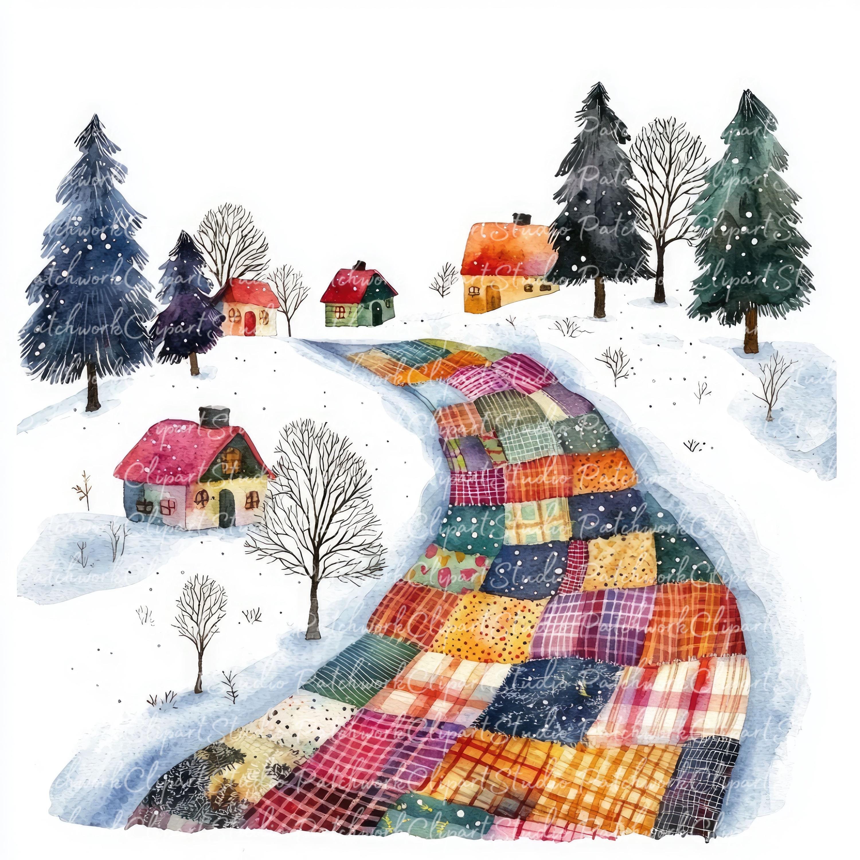 10 Christmas Village Clipart Bundle, PNG & JPG, Printable Patchwork ...