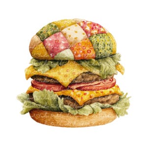 10 Hamburgers Clipart Bundle, PNG & JPG, Printable Patchwork Burger ...