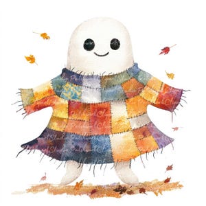 10 Autumn Ghost Clipart Bundle, PNG & JPG, Printable Patchwork ...