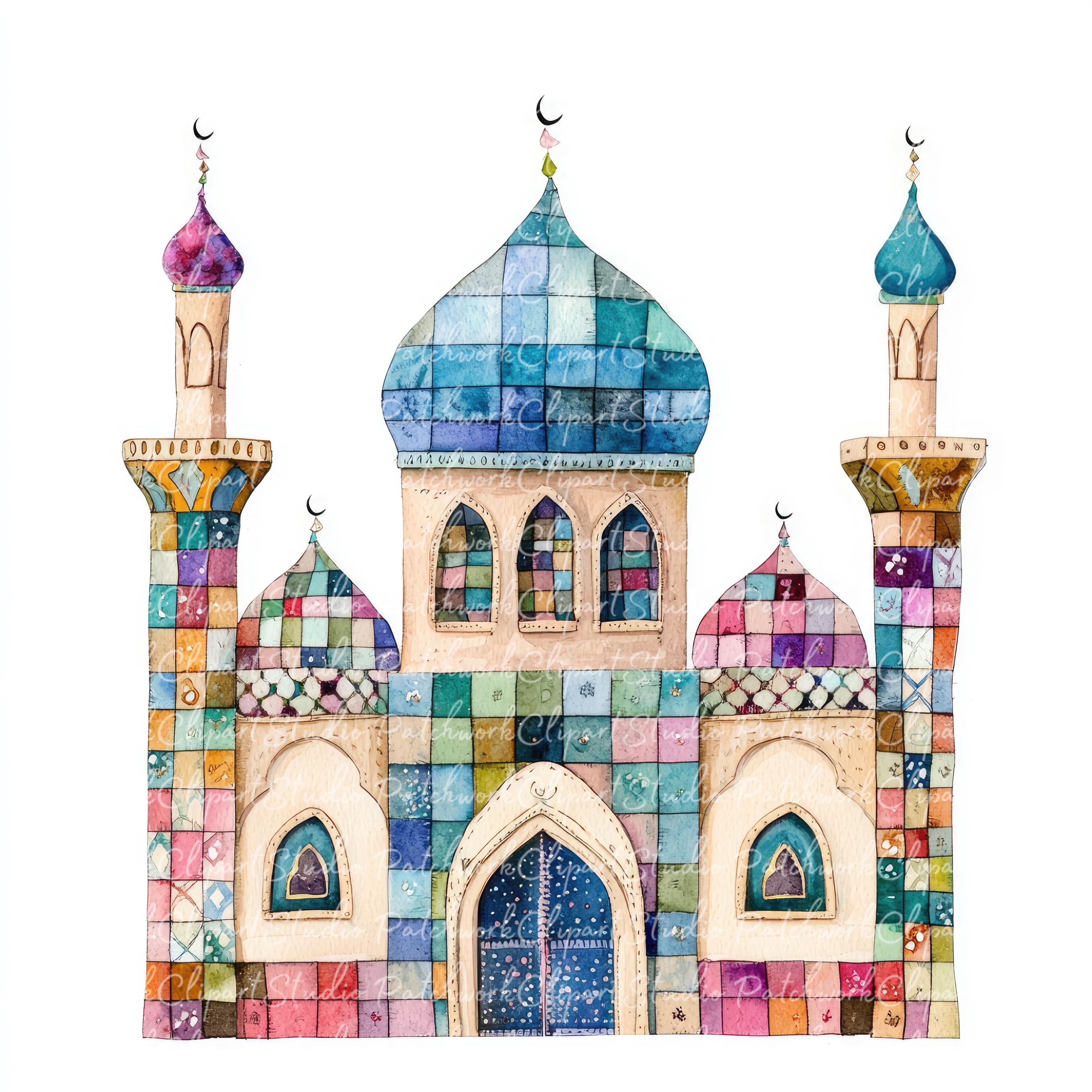 10 Mosque Clipart Bundle, PNG & JPG, Printable Patchwork, Islamic ...