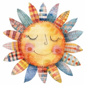 10 Sun Clipart Bundle, PNG & JPG, Printable Patchwork Suns, Smiling Sun ...
