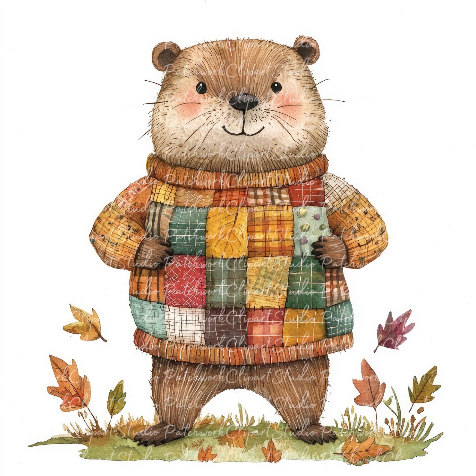10 Autumn Beaver Clipart Bundle, PNG & JPG Printable Patchwork, Beaver ...