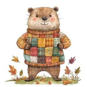 10 Autumn Beaver Clipart Bundle, PNG & JPG Printable Patchwork, Beaver ...