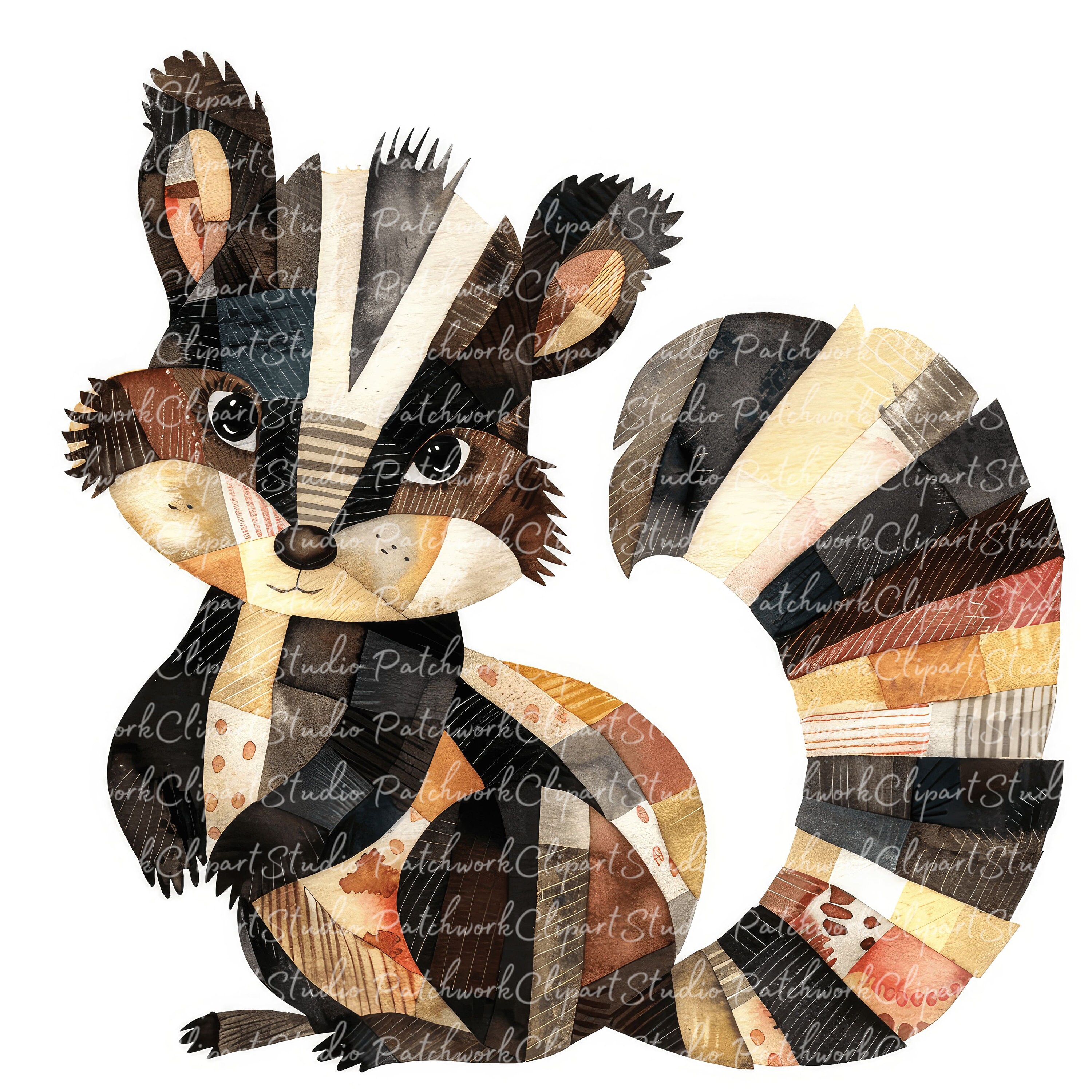 10 Skunk Clipart Bundle, PNG & JPG, Printable Patchwork Skunks ...