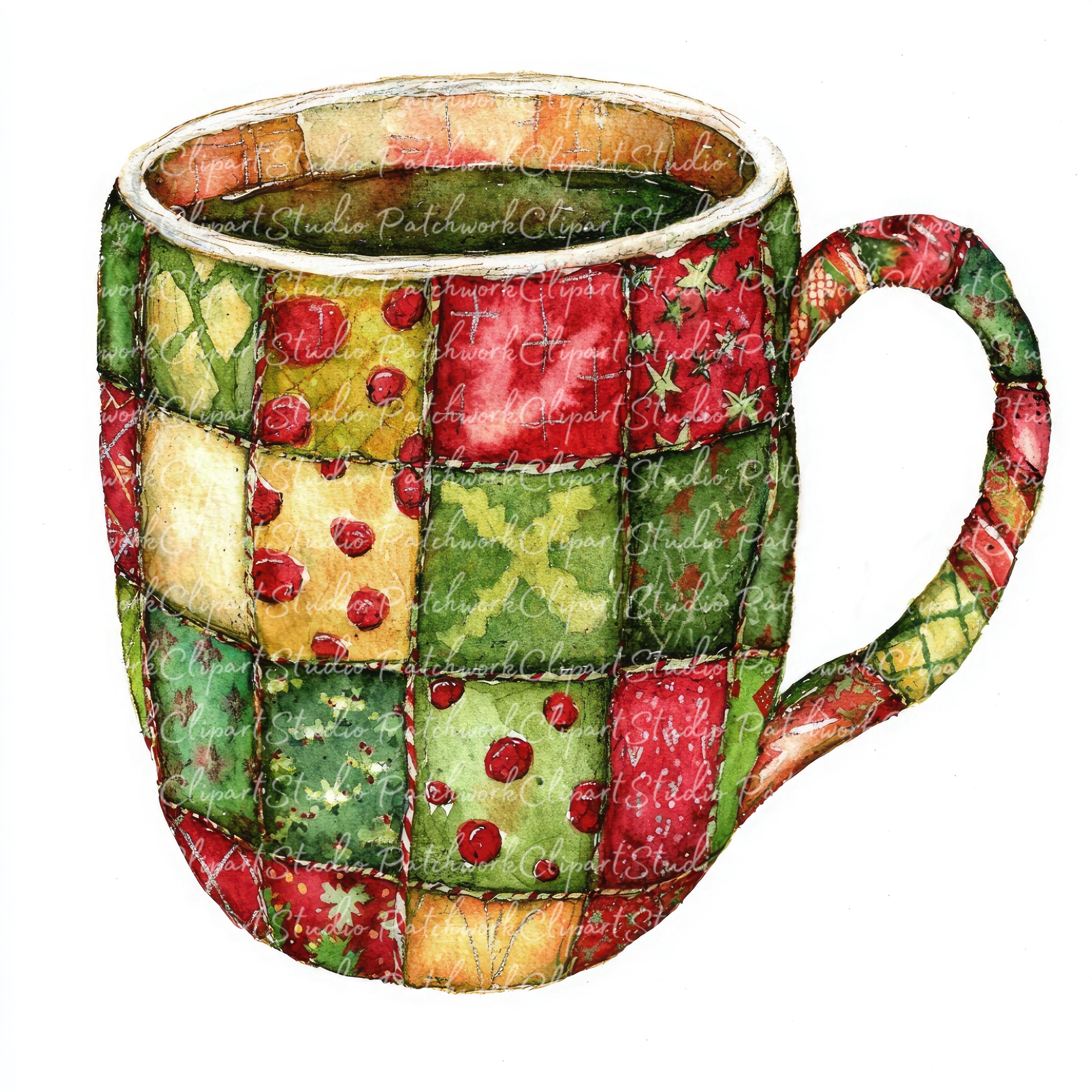 10 Christmas Mug Clipart Bundle, PNG & JPG, Printable Patchwork, Winter ...