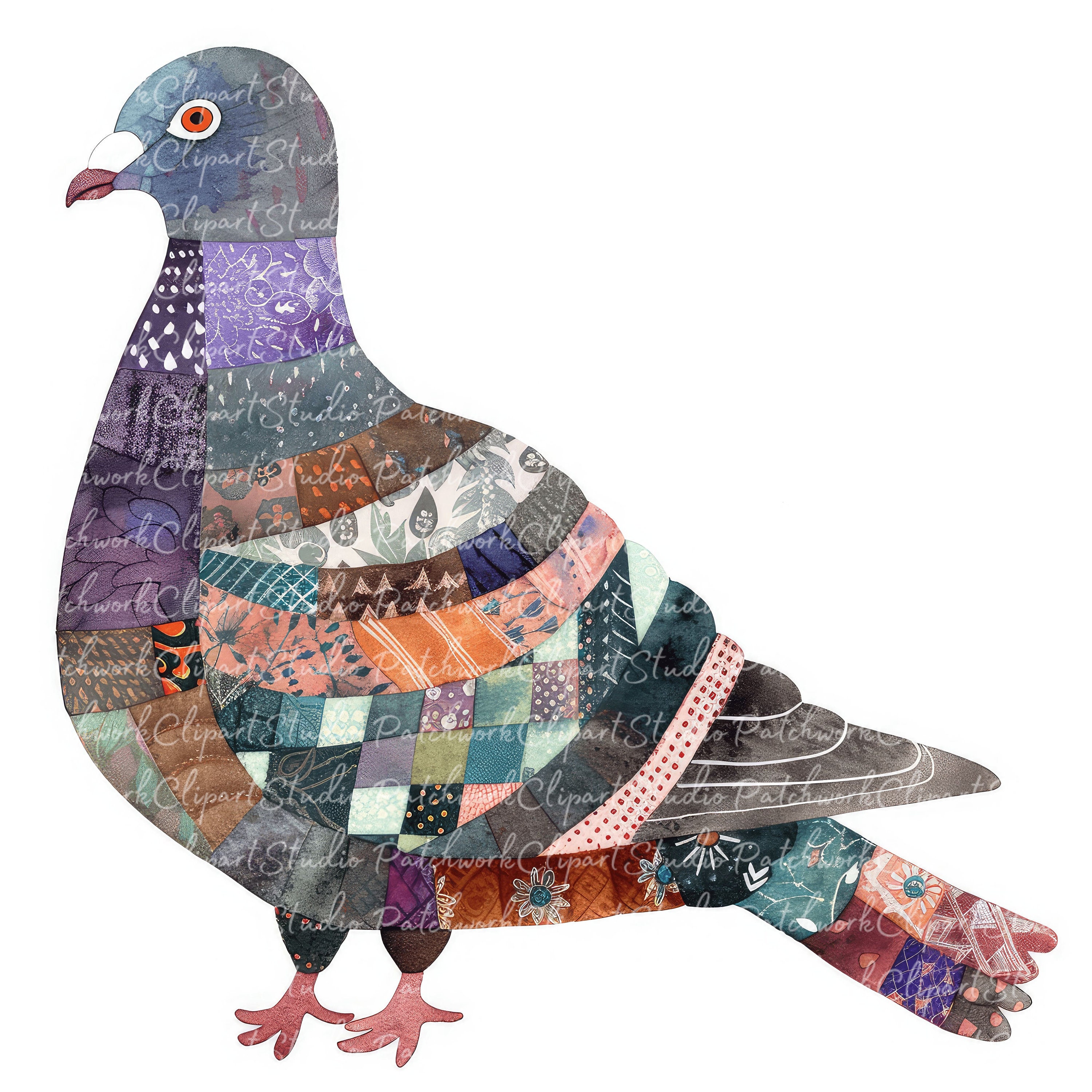 10 Pigeons Clipart Bundle, PNG & JPG, Printable Patchwork Pigeon ...