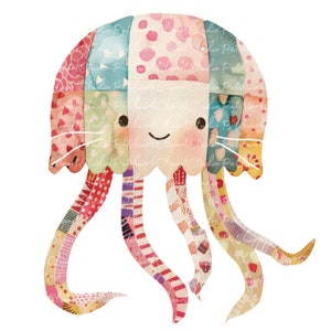 10 Jellyfish Clipart Bundle, PNG & JPG, Printable Patchwork Sea ...