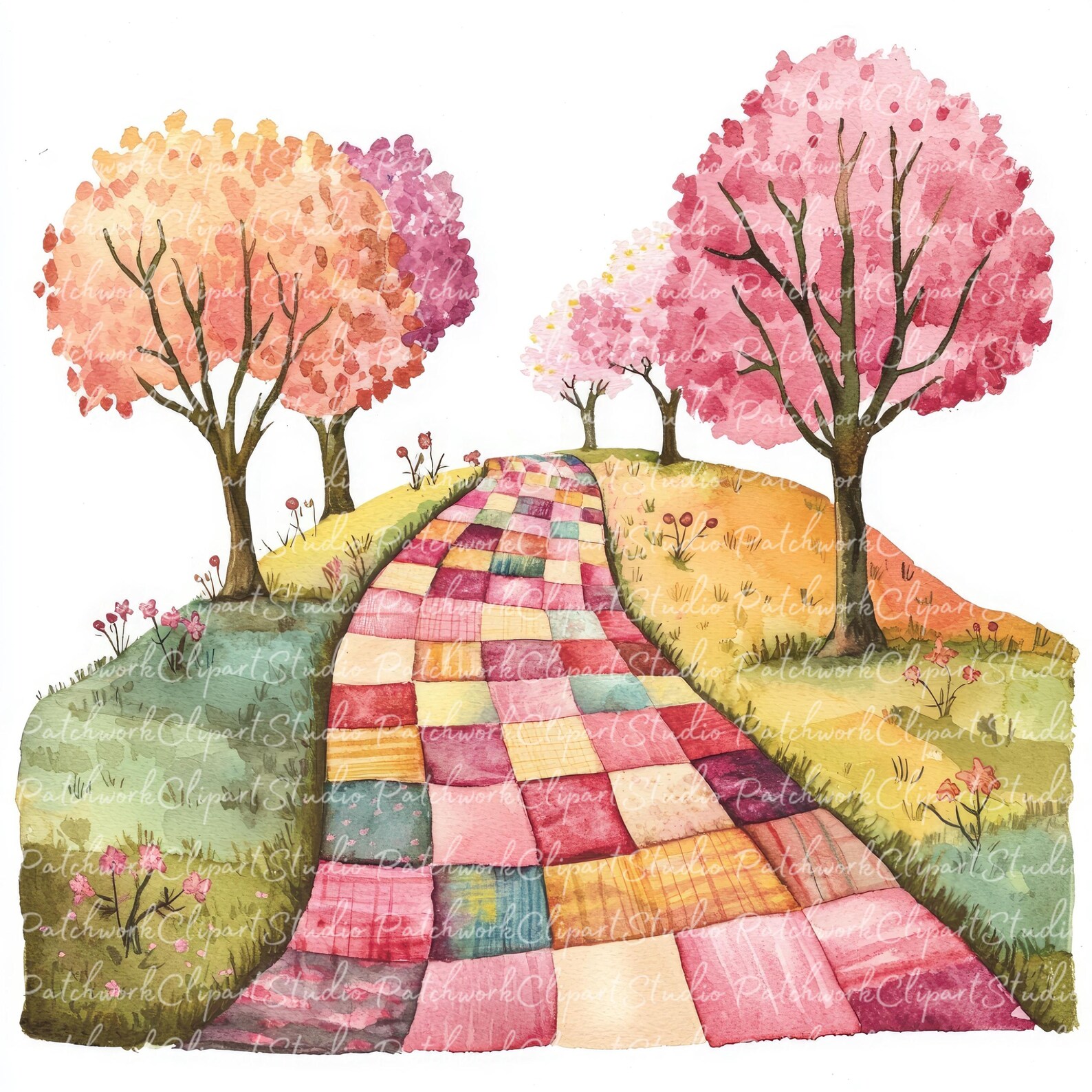 10 Spring Road Clipart Bundle, PNG & JPG, Printable Patchwork, Pink ...