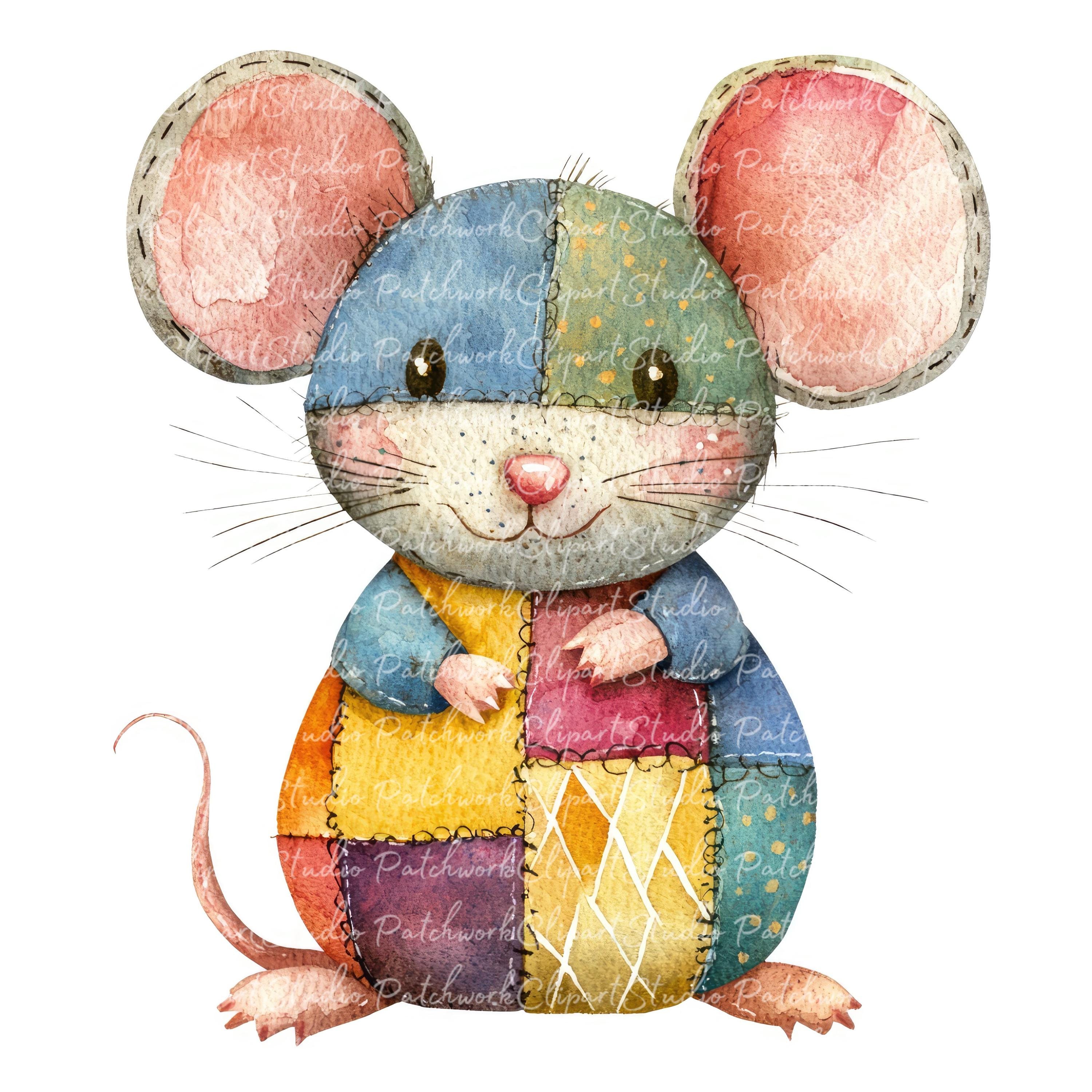 10 Mice Clipart Bundle, PNG & JPG, Printable Patchwork Mouse ...