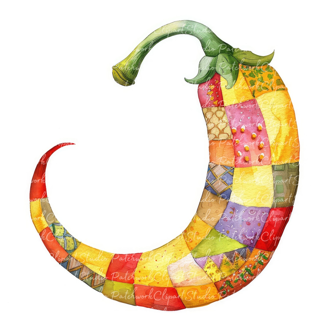 10 Hot Peppers Clipart Bundle, PNG & JPG, Printable Patchwork Pepper ...
