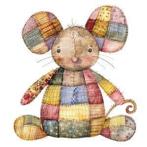 10 Mice Clipart Bundle, Printable Patchwork Mouse, Quilted Fabric ...