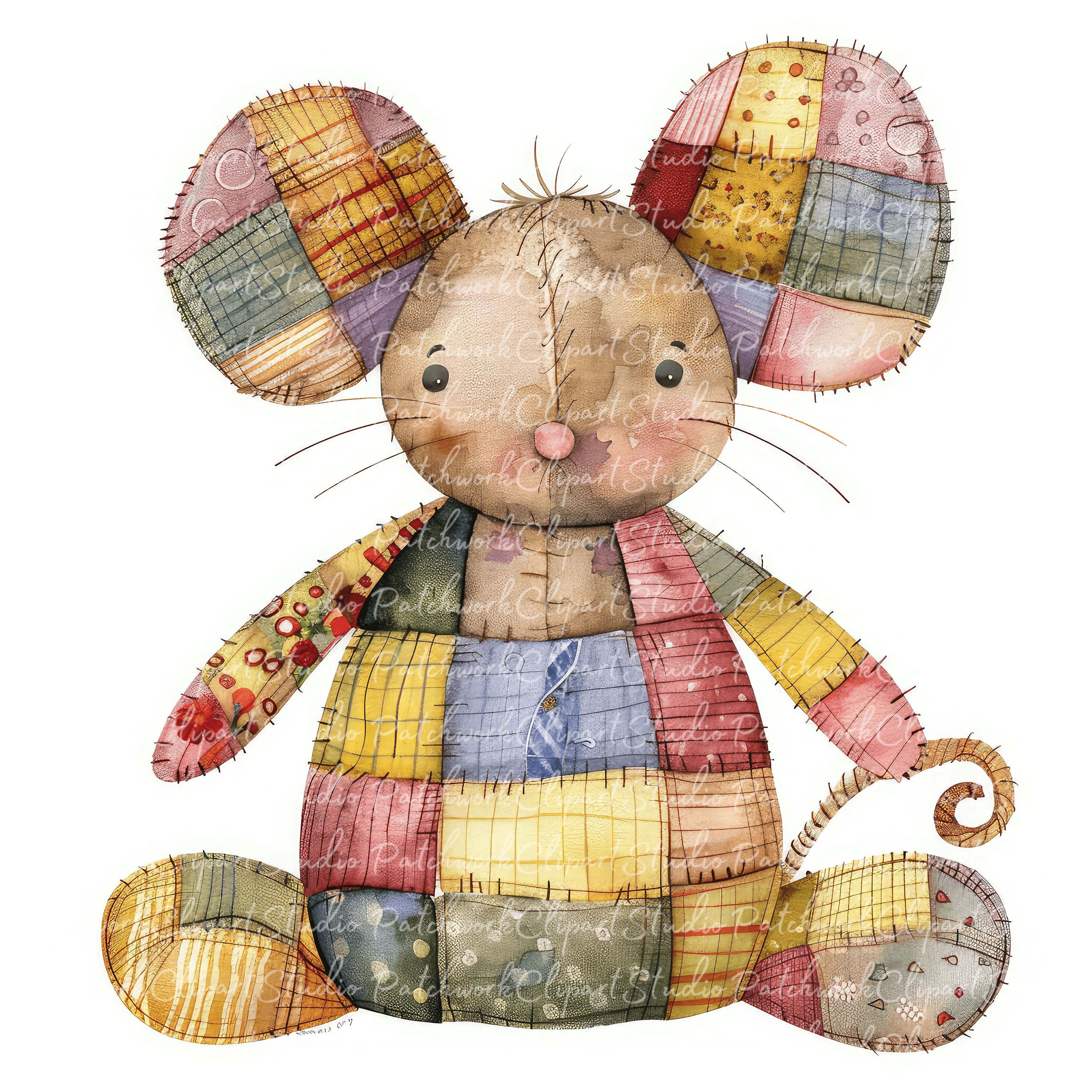 10 Mice Clipart Bundle, Printable Patchwork Mouse, Quilted Fabric ...