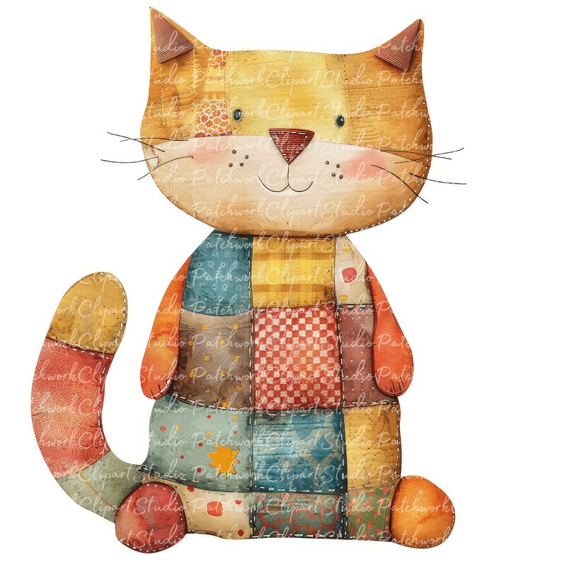 10 Cats Clipart Bundle, PNG & JPG, Printable Patchwork Cat ...