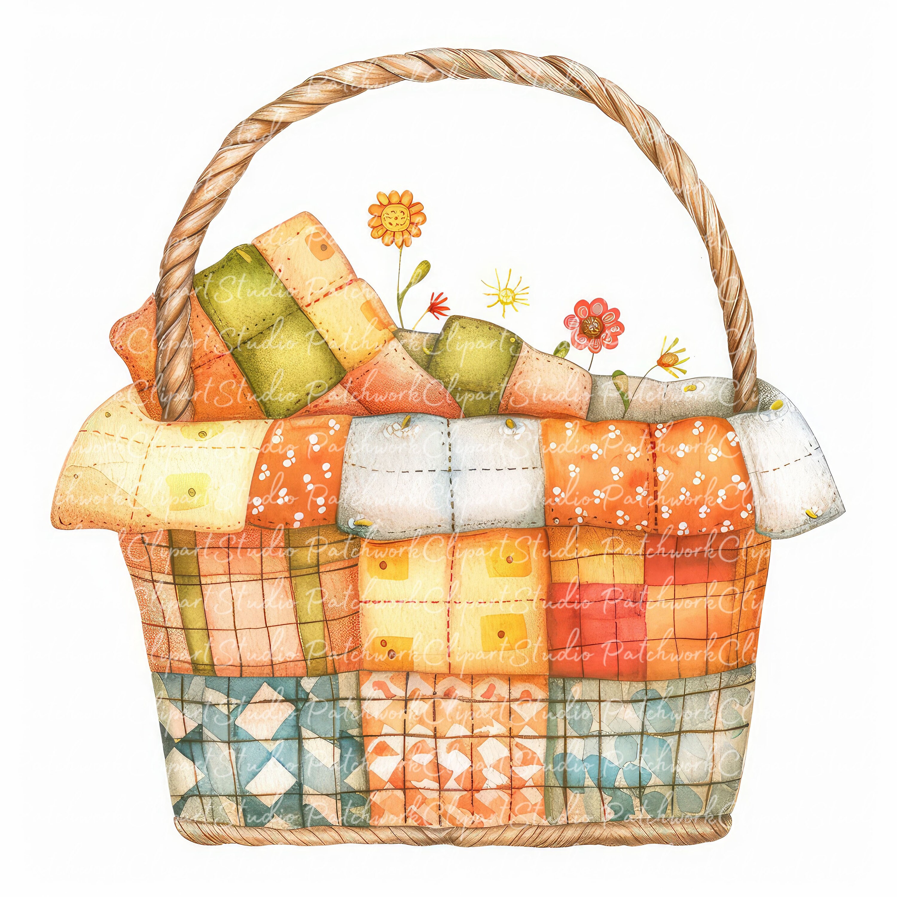 10 Baskets Clipart Bundle, JPG & PNG, Printable Patchwork Basket ...