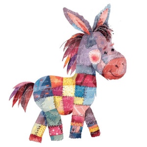 10 Donkeys Clipart Bundle, PNG & JPG, Printable Patchwork Donkey ...