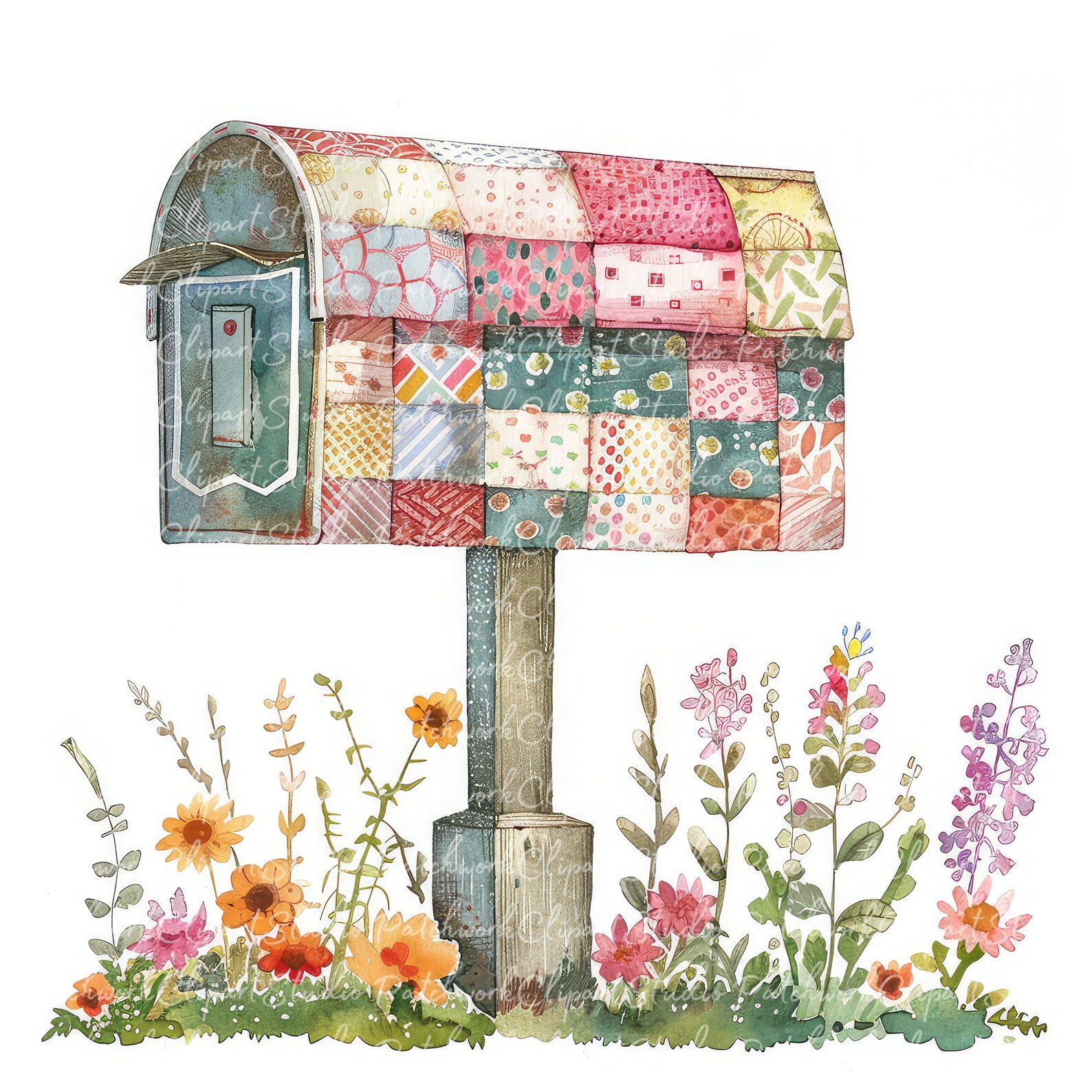 10 Mailboxes Clipart Bundle, PNG & JPG, Printable Patchwork Mailbox ...