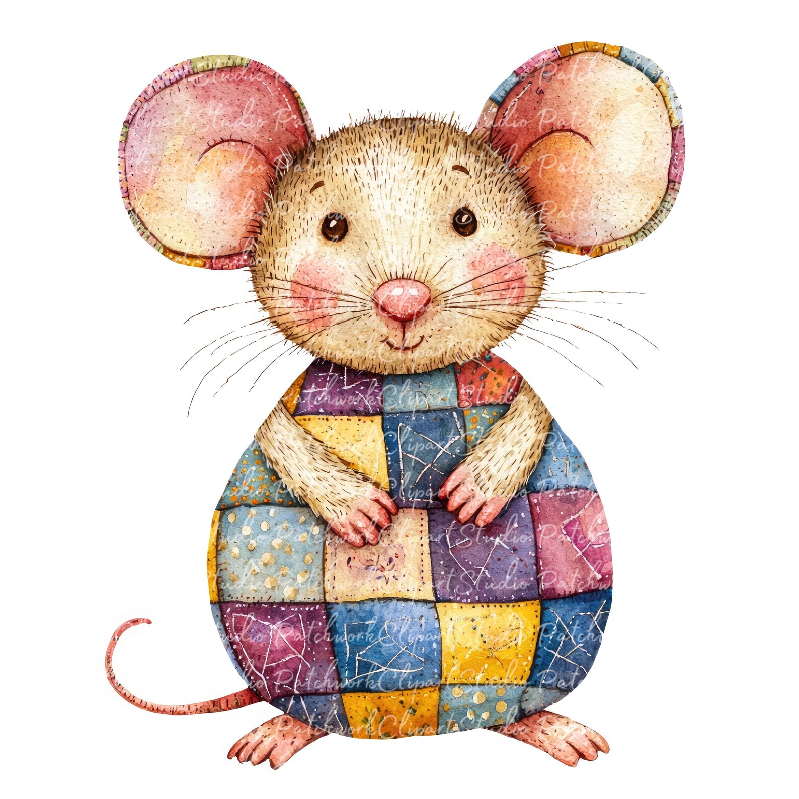 10 Mice Clipart Bundle, PNG & JPG, Printable Patchwork Mouse ...