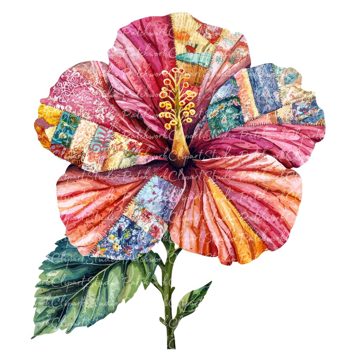 10 Hibiscus Clipart Bundle, PNG & JPG, Printable Patchwork ...