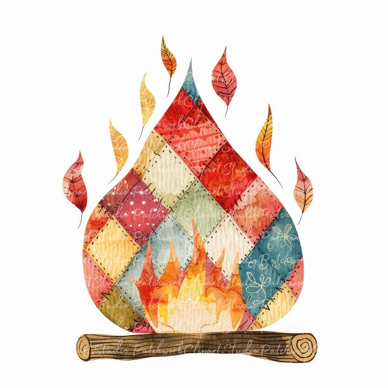 10 Fire Clipart Bundle, PNG & JPG, Printable Patchwork Flames ...