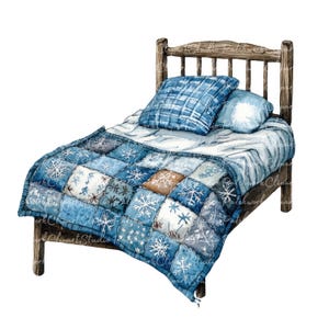 14 Quilted Blue Winter Blanket Clipart Bundle, PNG & JPG, Printable ...