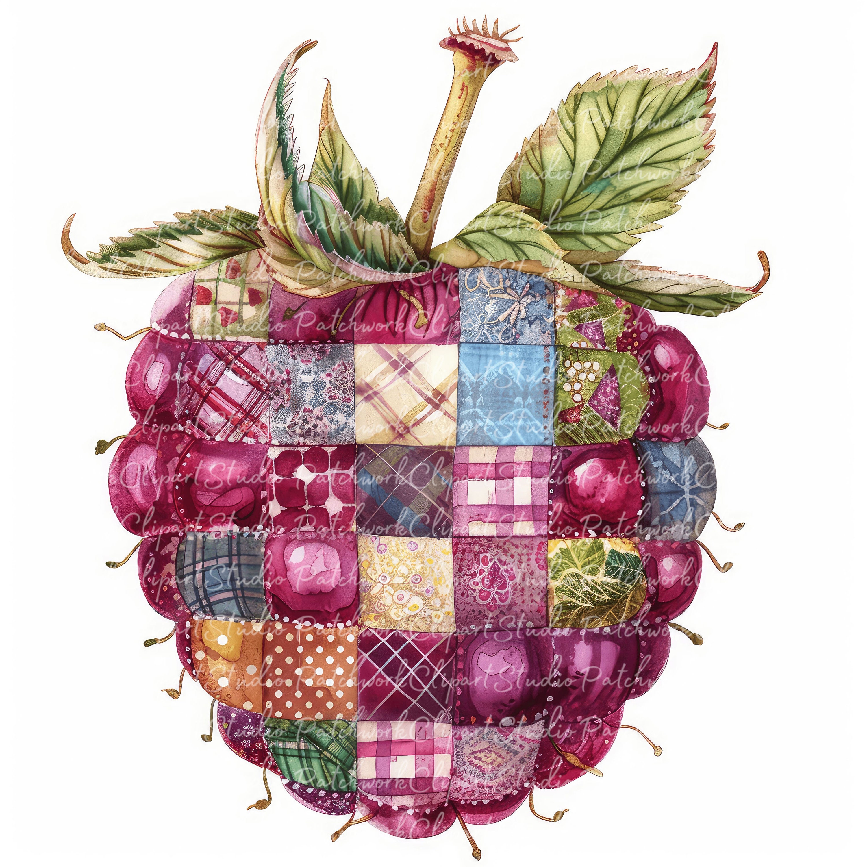 10 Raspberries Clipart Bundle, PNG & JPG, Printable Patchwork Raspberry ...