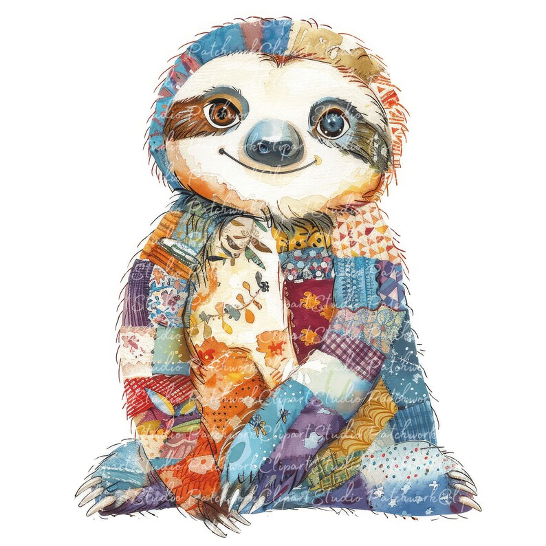 10 Sloths Clipart Bundle, PNG & JPG, Printable Patchwork Sloth ...