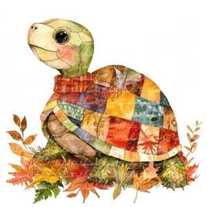 10 Autumn Turtle Clipart Bundle, PNG & JPG, Printable Patchwork, Turtle ...